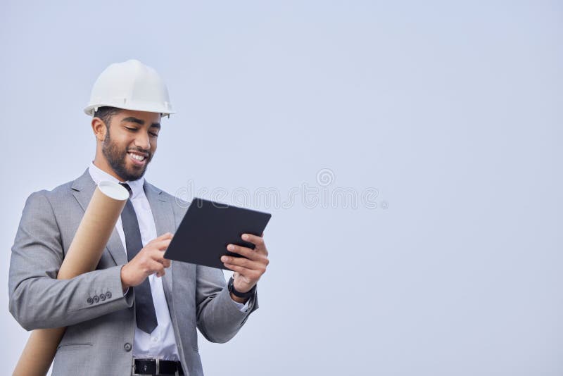 Engineer, Tablet and Man at Construction Site for Development with ...