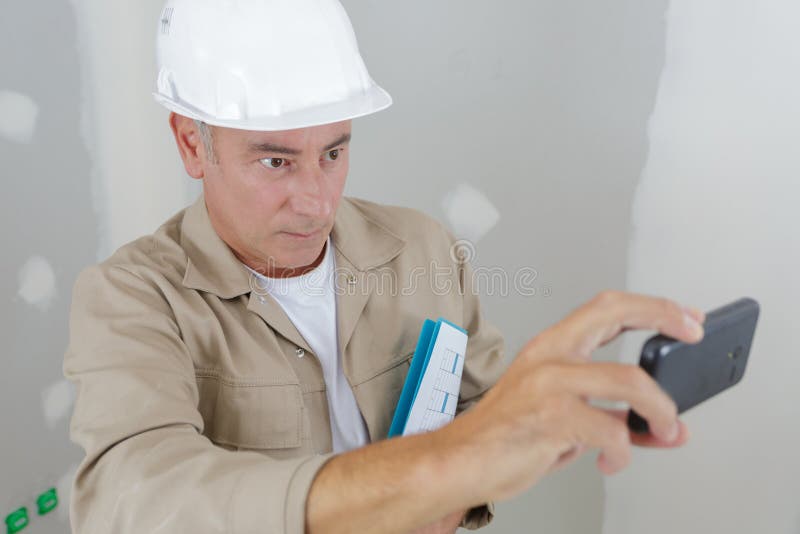 Engineer Taking Photo Construciton Site Stock Image - Image of person ...