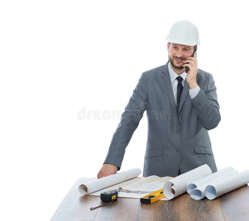 Engineer Talking on Call Phone at Work Place. Stock Image - Image of ...