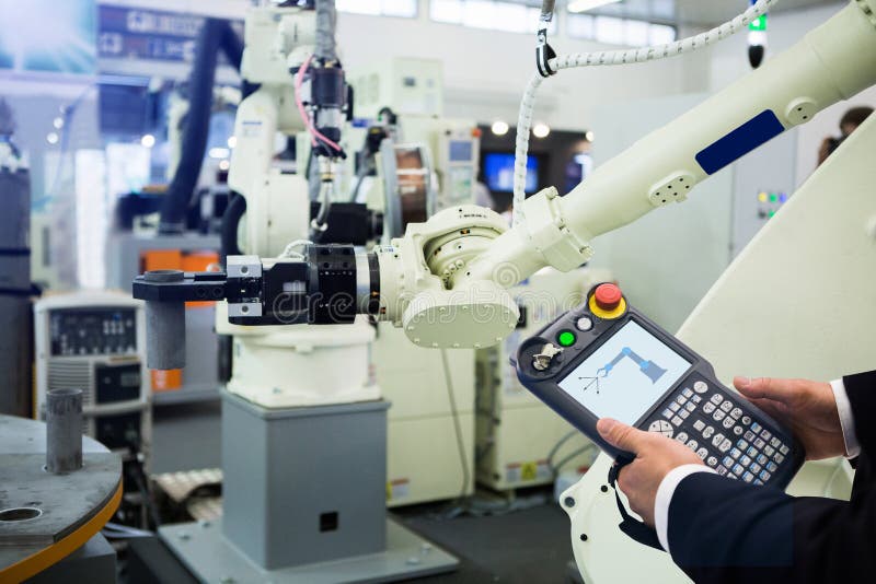 Engineer with Teach Pendant Device. Stock Image - Image of assembly ...