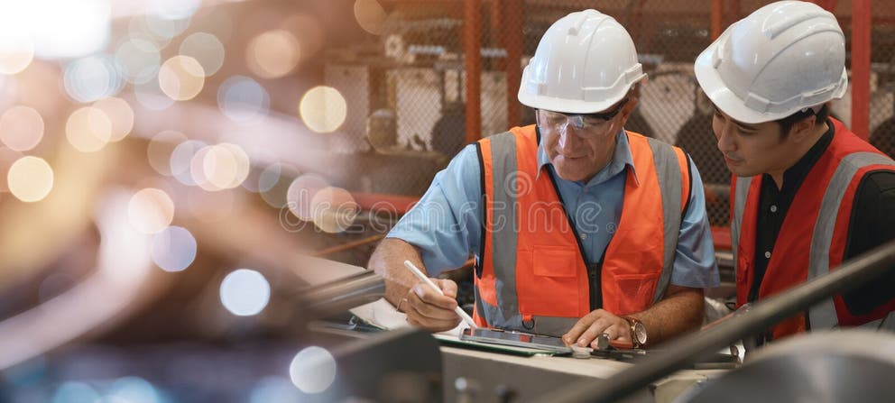 Engineer Teaching Apprentice To Use Metal Sheet Stamping Machine Stock ...