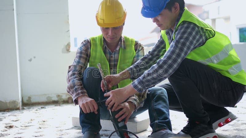 Engineer Teaching Worker for Use Electric Jackhammer for Perforator ...