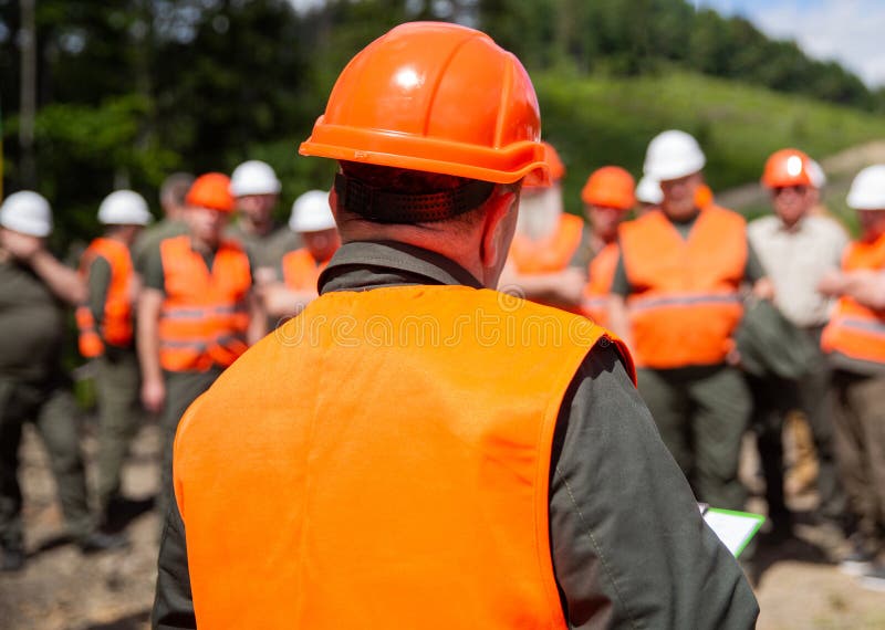 Engineer Team in Hardhat for Work. Worker Group Wearing Vest, Safety ...
