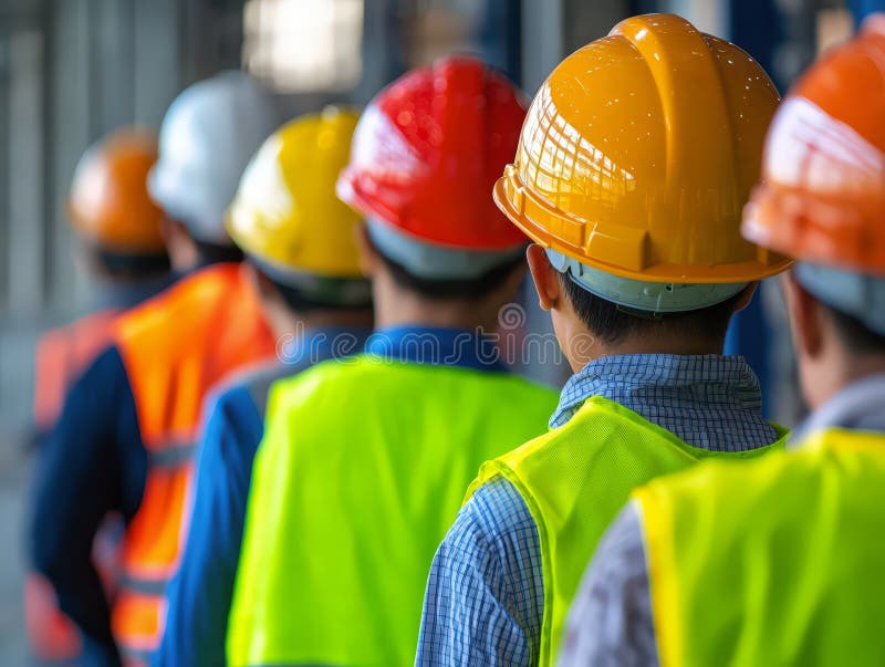 Engineer Team Holding Hardhat Standing in Row Ready for Work Stock ...