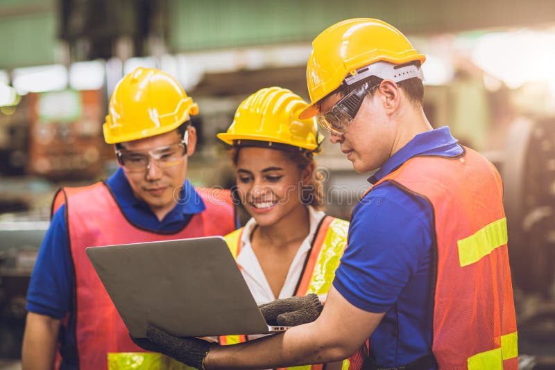 Mix Race Worker Working Together Help Each Other To Work in Heavy ...