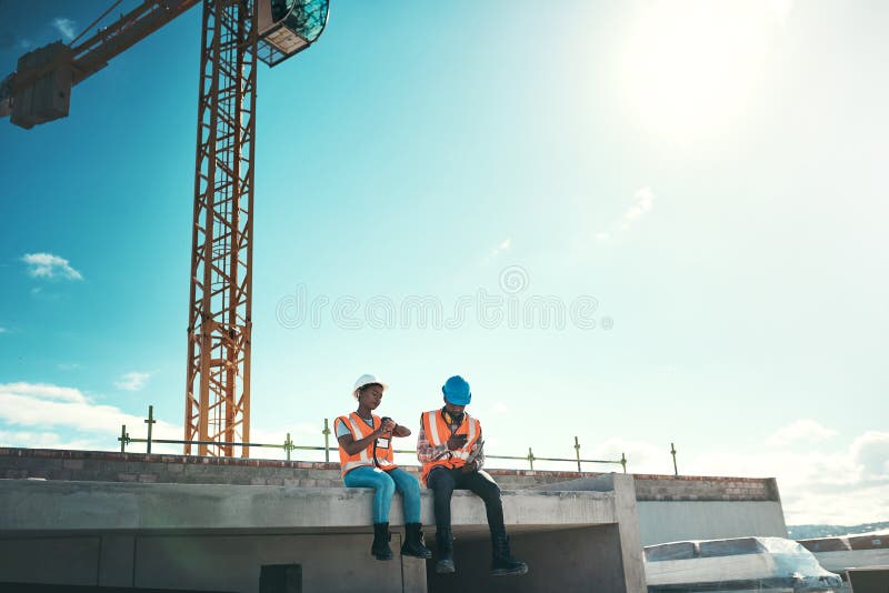 Engineer, Team and Talking on Building Roof at Construction Site about ...