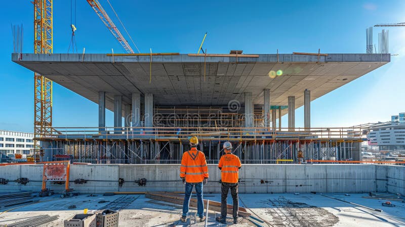 Engineer Team with Crane Discussing To Construct Construction in City ...