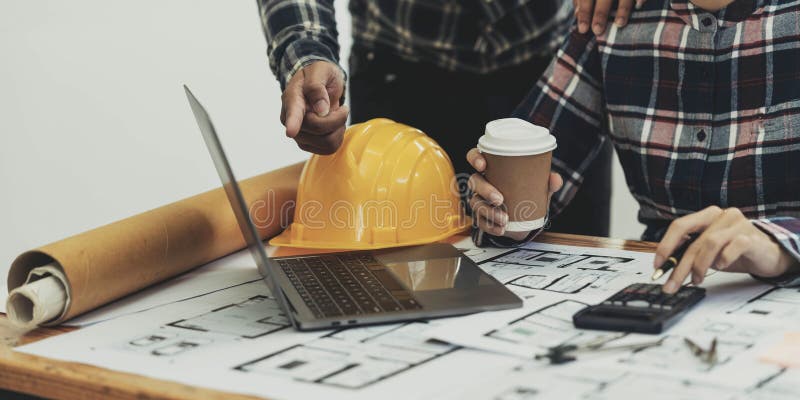 Engineer Teamwork Meeting, Drawing Working on Blueprint Meeting for ...