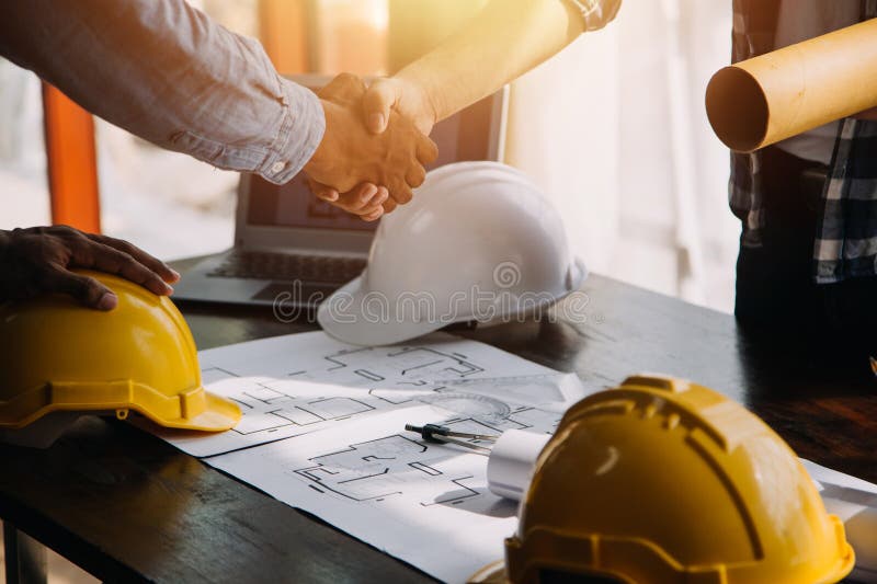 Engineer Teamwork Meeting, Drawing Working on Blueprint Meeting for ...