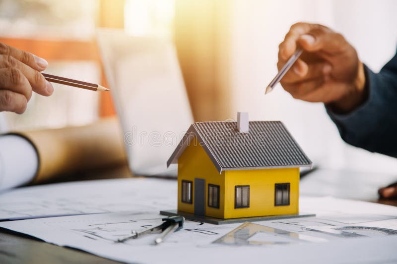 Engineer Teamwork Meeting, Drawing Working on Blueprint Meeting for ...