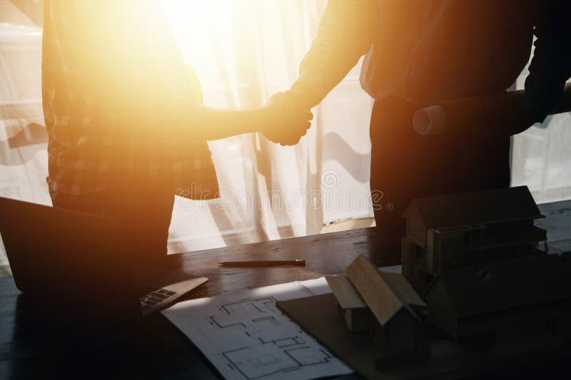 Engineer Teamwork Meeting, Drawing Working on Blueprint Meeting for ...