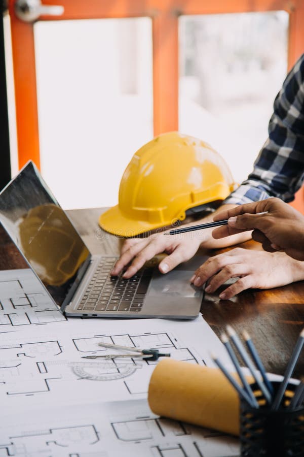 Engineer Teamwork Meeting, Drawing Working on Blueprint Meeting for ...