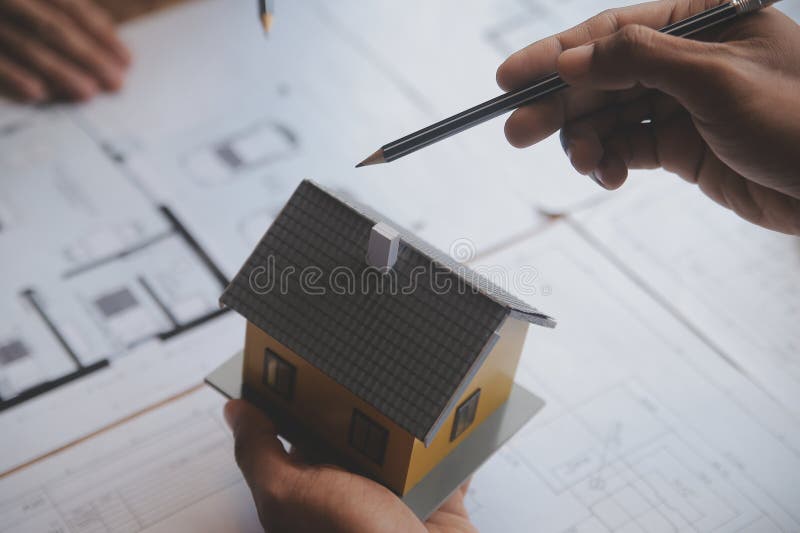 Engineer Teamwork Meeting, Drawing Working on Blueprint Meeting for ...