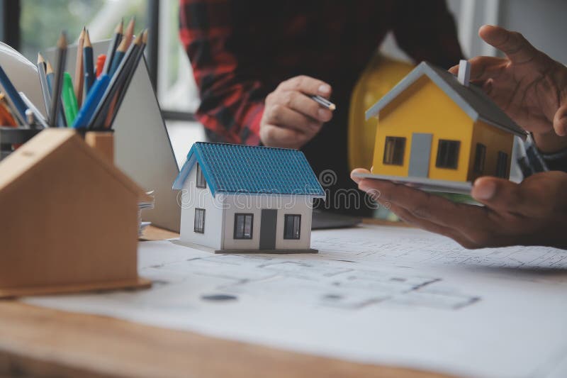 Engineer Teamwork Meeting, Drawing Working on Blueprint Meeting for ...