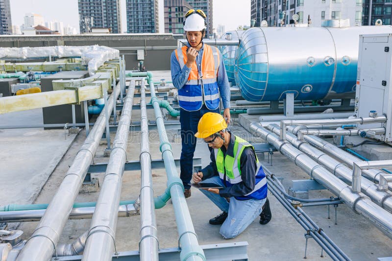 Engineer Teamwork Technician Workers Service Hotel Boiler Tank Hot ...