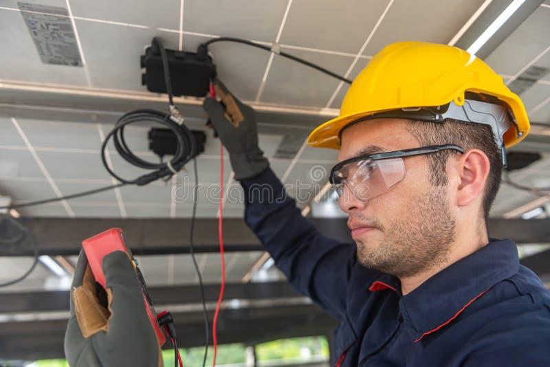 Engineer Technical Service Checking Solar Panel with Electricity Meter ...