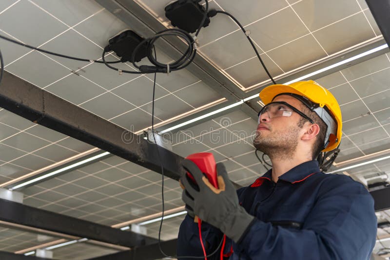 Engineer Technical Service Checking Solar Panel with Electricity Meter ...