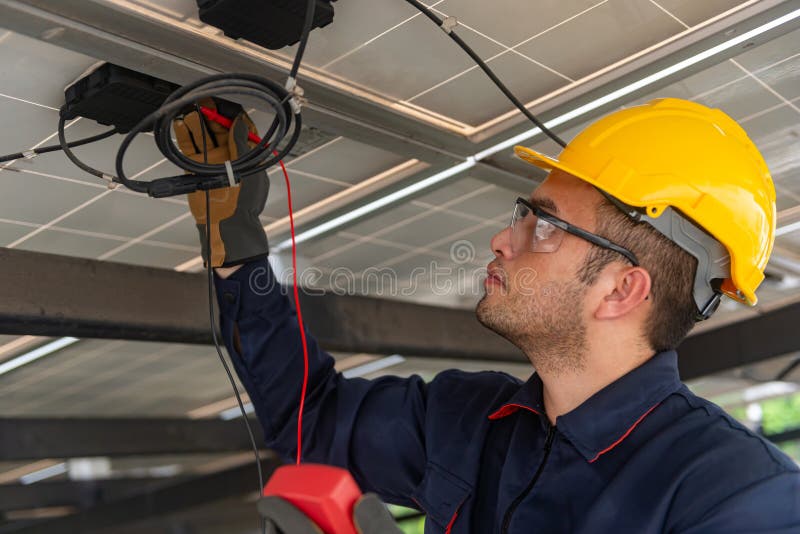 Engineer Technical Service Checking Solar Panel with Electricity Meter ...