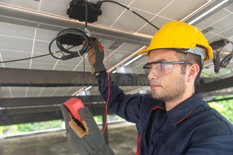 Engineer Technical Service Checking Solar Panel with Electricity Meter ...