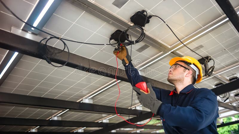 Engineer Technical Service Checking Solar Panel with Electricity Meter ...