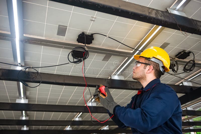 Engineer Technical Service Checking Solar Panel with Electricity Meter ...