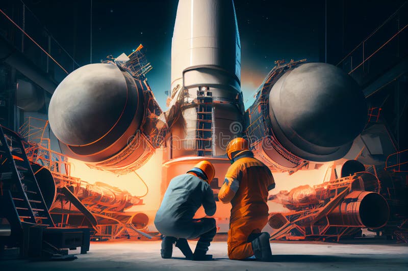 Engineer and Technician. Aerospace Agency: a Group of Scientists Attach ...