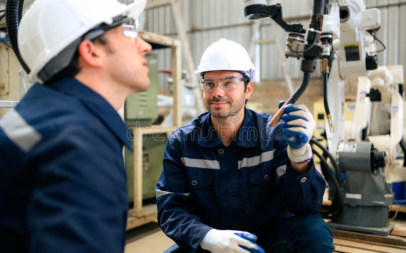 Engineer Technician Controlling Robotic Arms on Computer Laptop Stock ...