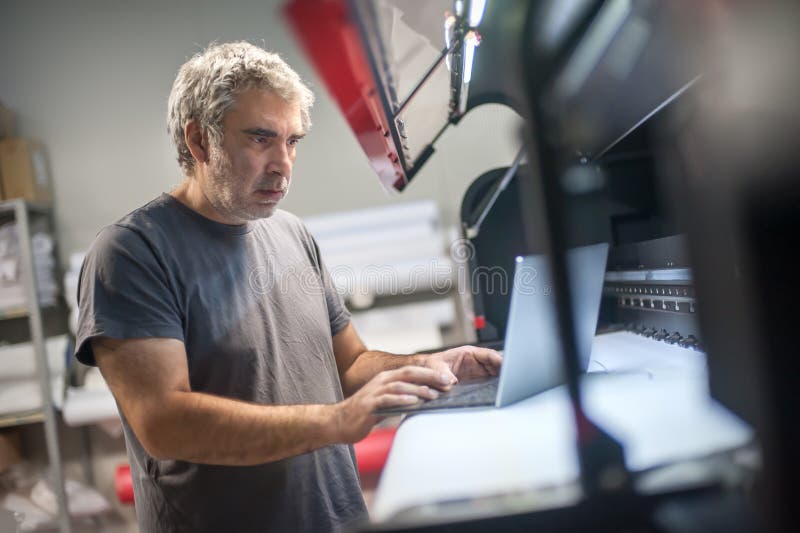 Engineer Technician Electrician Inspect System with Laptop Computer ...