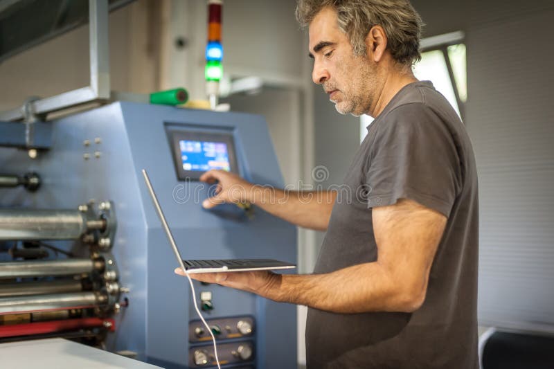 Engineer Technician Electrician Inspect System with Laptop Computer ...