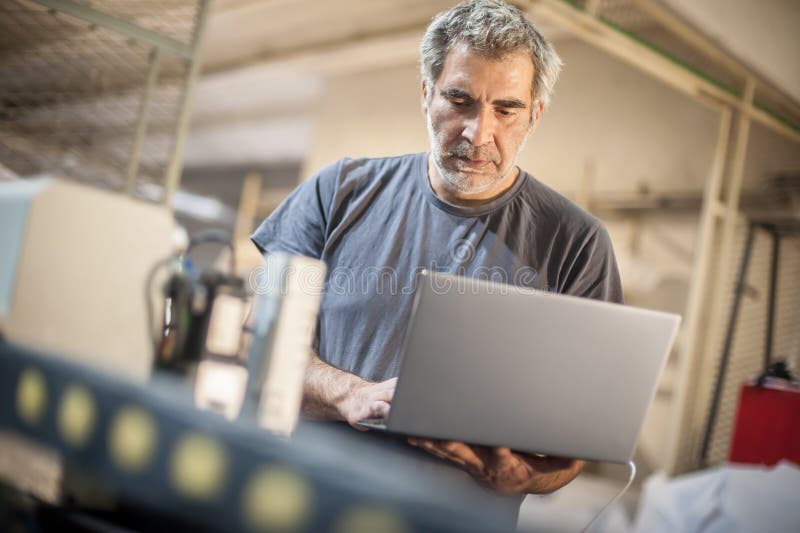 Engineer Technician Electrician Inspect System with Laptop Computer ...