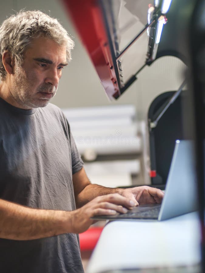 Engineer Technician Electrician Inspect System with Laptop Computer ...