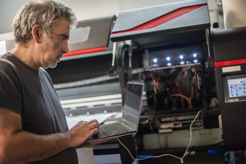 Engineer Technician Electrician Inspect System with Laptop Computer ...