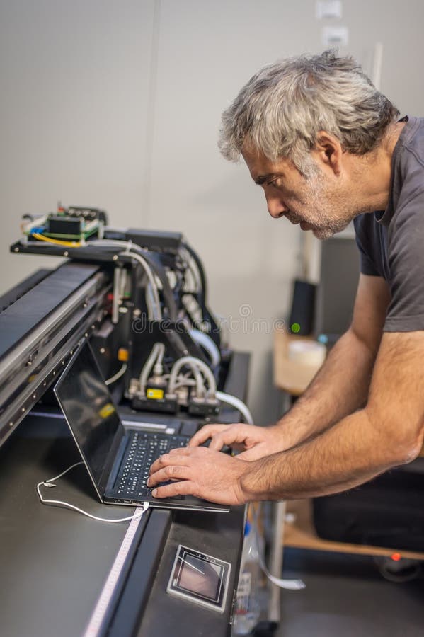 Engineer Technician Electrician Inspect System with Laptop Computer ...