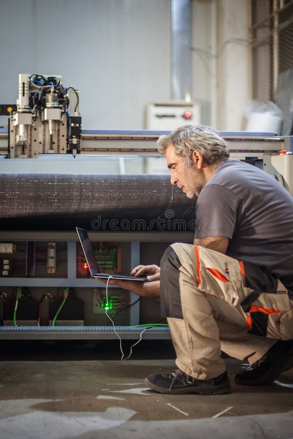 Engineer Technician Electrician Inspect System with Laptop Computer ...