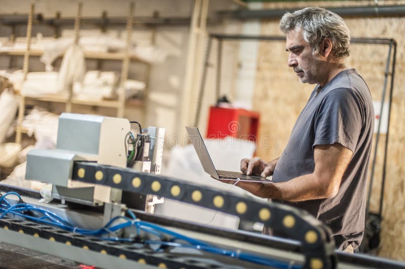 Engineer Technician Electrician Inspect System with Laptop Computer ...