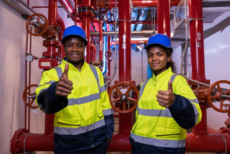 Engineer or Technician Work Checking Fire Suppression System and Fire ...