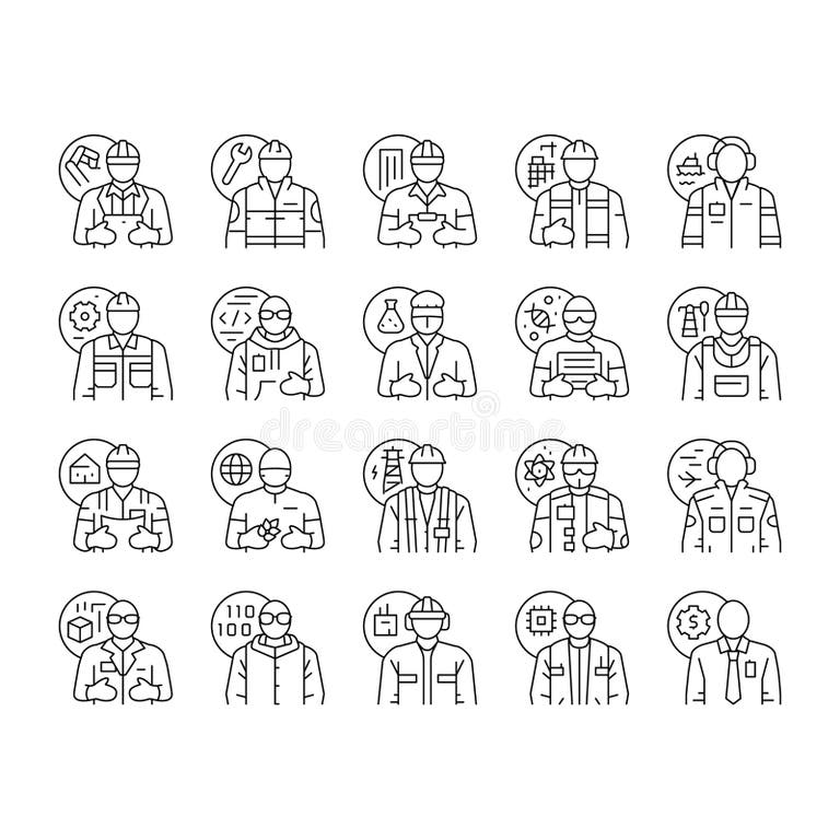 Engineer Technology Work Man Icons Set Vector Stock Vector - Illustration of icons, gear: 271380248