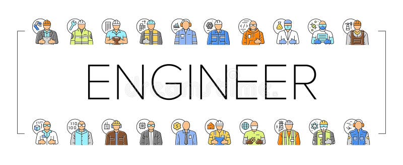 Engineer Technology Work Man Icons Set Vector Stock Vector ...
