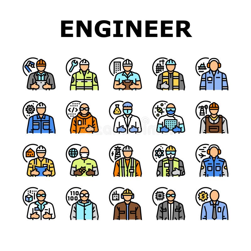Engineer Technology Work Man Icons Set Vector Stock Vector ...