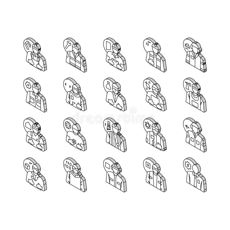 Engineer Technology Work Man Isometric Icons Set Vector Stock Vector ...