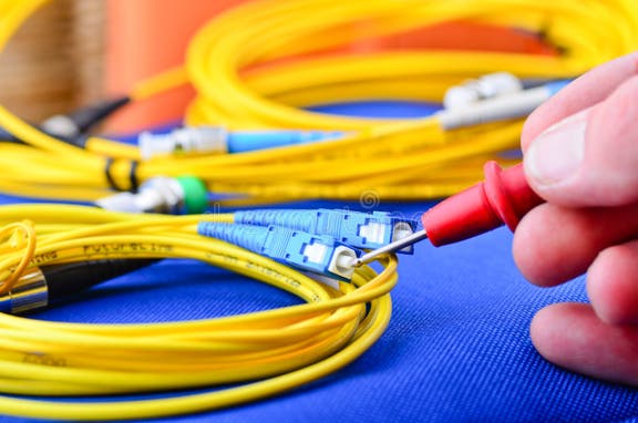 Engineer Testing Fiber Optic Cables. Stock Photo - Image of fast ...