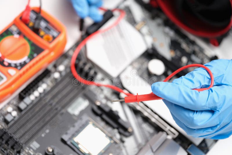 Engineer is Testing Motherboard Chip Repair Closeup Stock Image - Image ...
