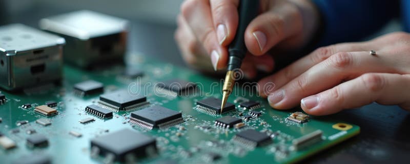 Engineer Tests Electronic Circuit Board with Precision Probe Tool ...