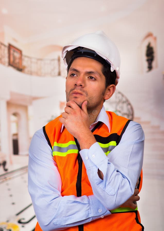 Engineer Thinking at Construction Site Stock Image - Image of ...