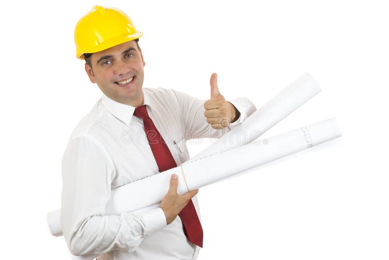 Engineer in Hard Hat Hands Blueprint and Thumbs Up Stock Image - Image ...