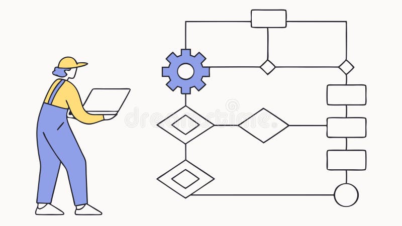 Engineer with Toolbox and Flowchart, Problem Solving, Vector Design ...