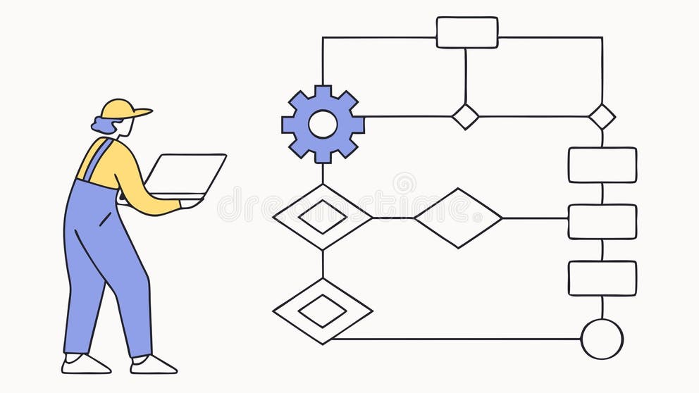 Engineer with Toolbox and Flowchart, Problem Solving, Vector Design ...