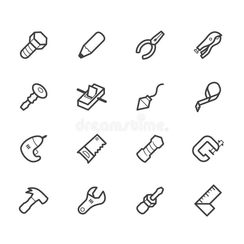Engineer Tools Black Icon Set on White Background Stock Illustration ...