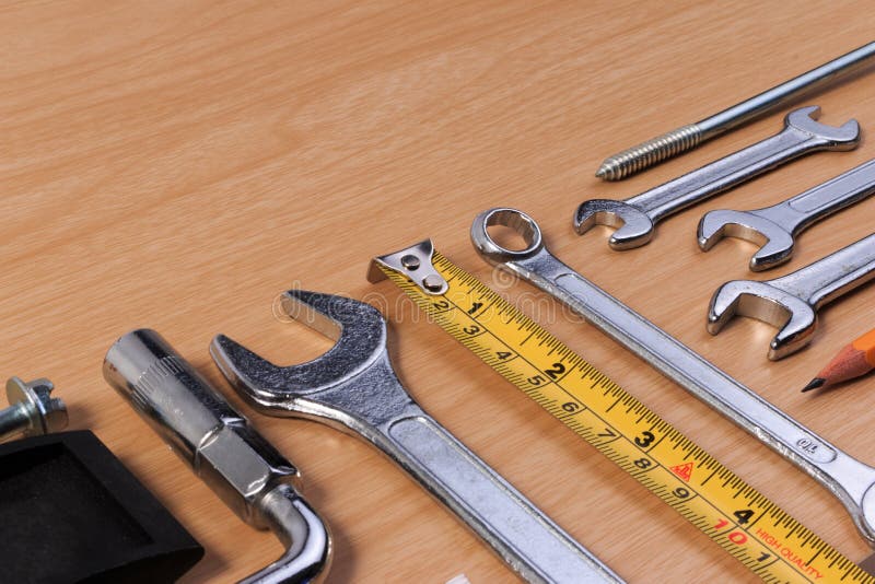 Engineer Tools, Wrench Tools on Wood Table. Stock Image - Image of ...