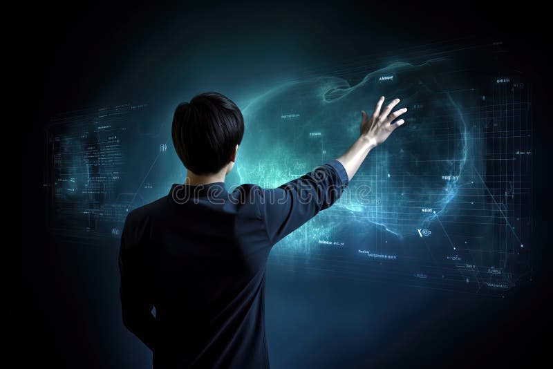 Engineer Touching a Virtual Technology Concept. Science and Artificial ...